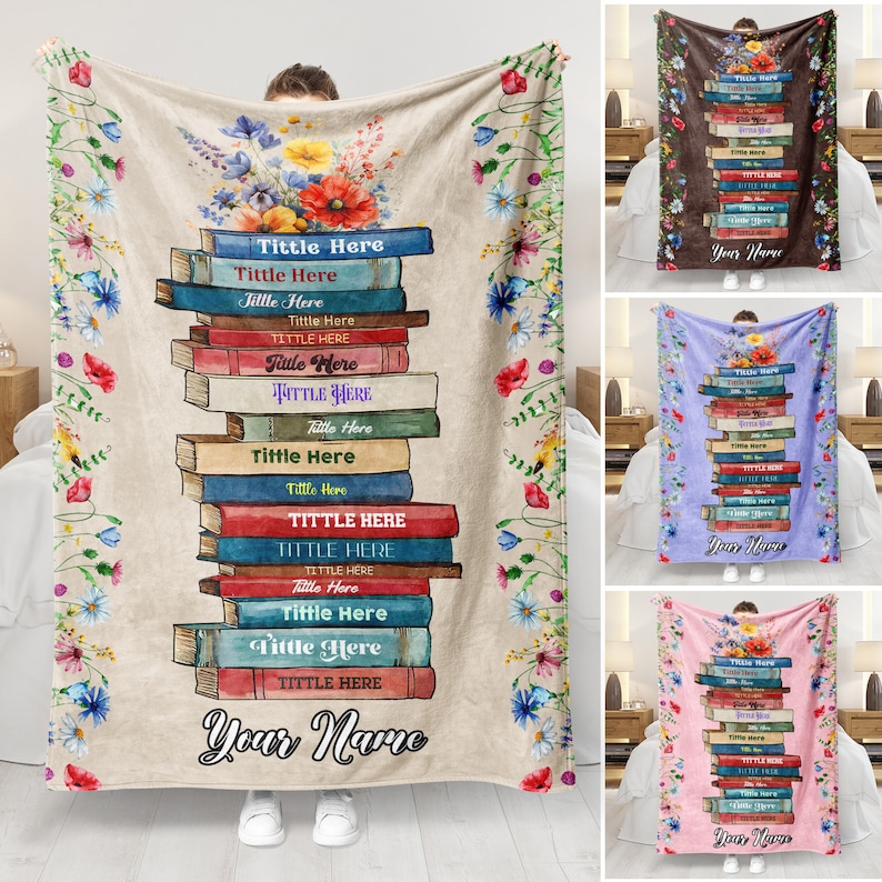 Personalized Book Blanket, Custom Floral Book's Title & Name Blanket ...