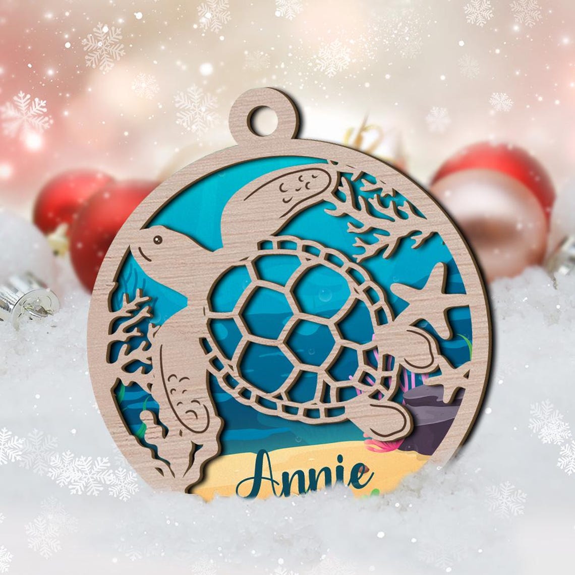 Personalized Sea Turtle 2 Layered Wood Ornament, Custom Name Turtle ...