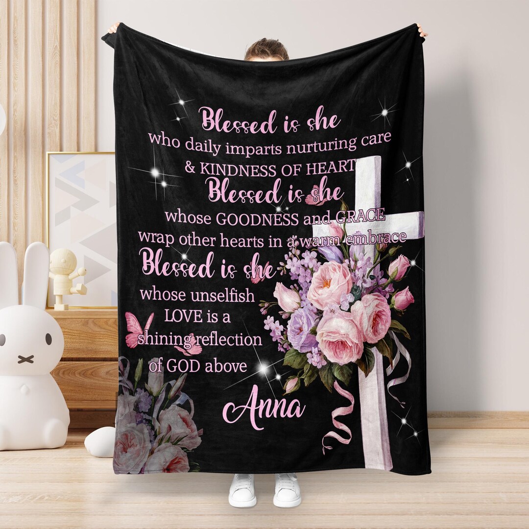 Blessed is She Blanket, Personalized Christian Blanket, Faith Blanket ...