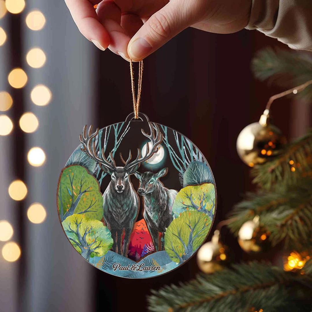Personalized Reindeer Couple Layered Christmas Ornament, Custom ...