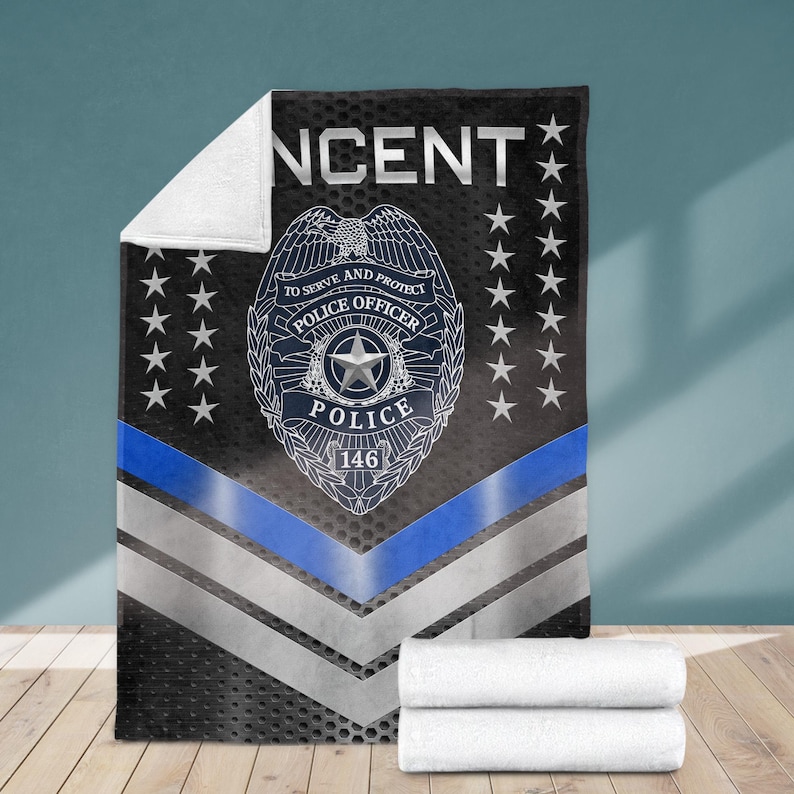 Personalized Police Blanket, Custom Name Police Officer Blue Line Flag ...