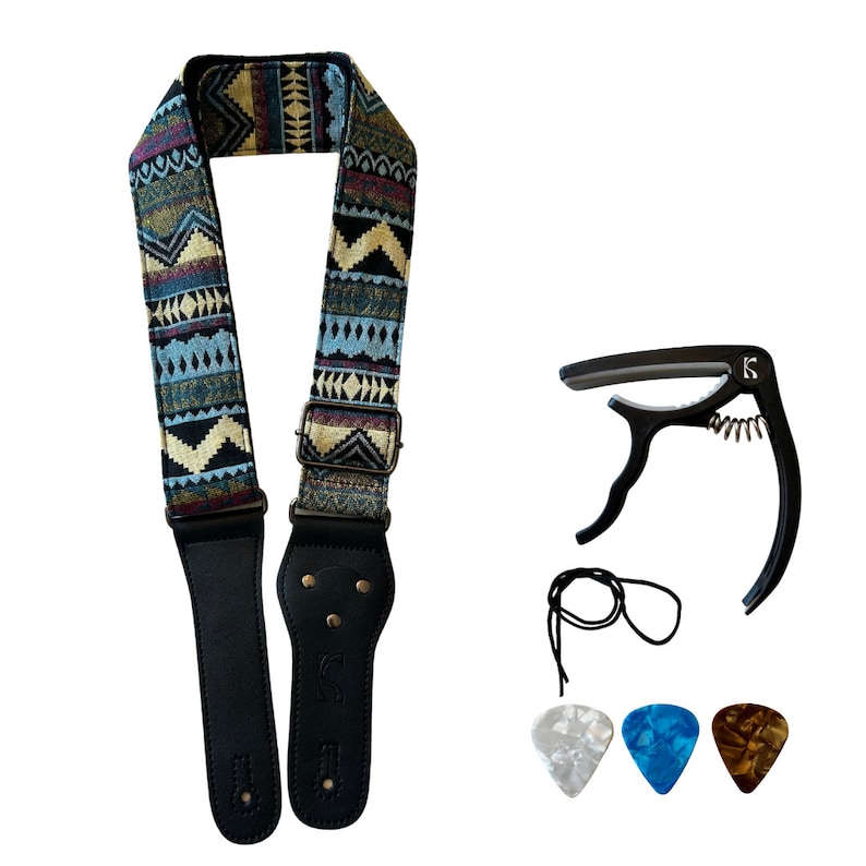 Guitar Strap Pack, Capo, Picks, Vintage-classic Embroidered Cotton, for ...