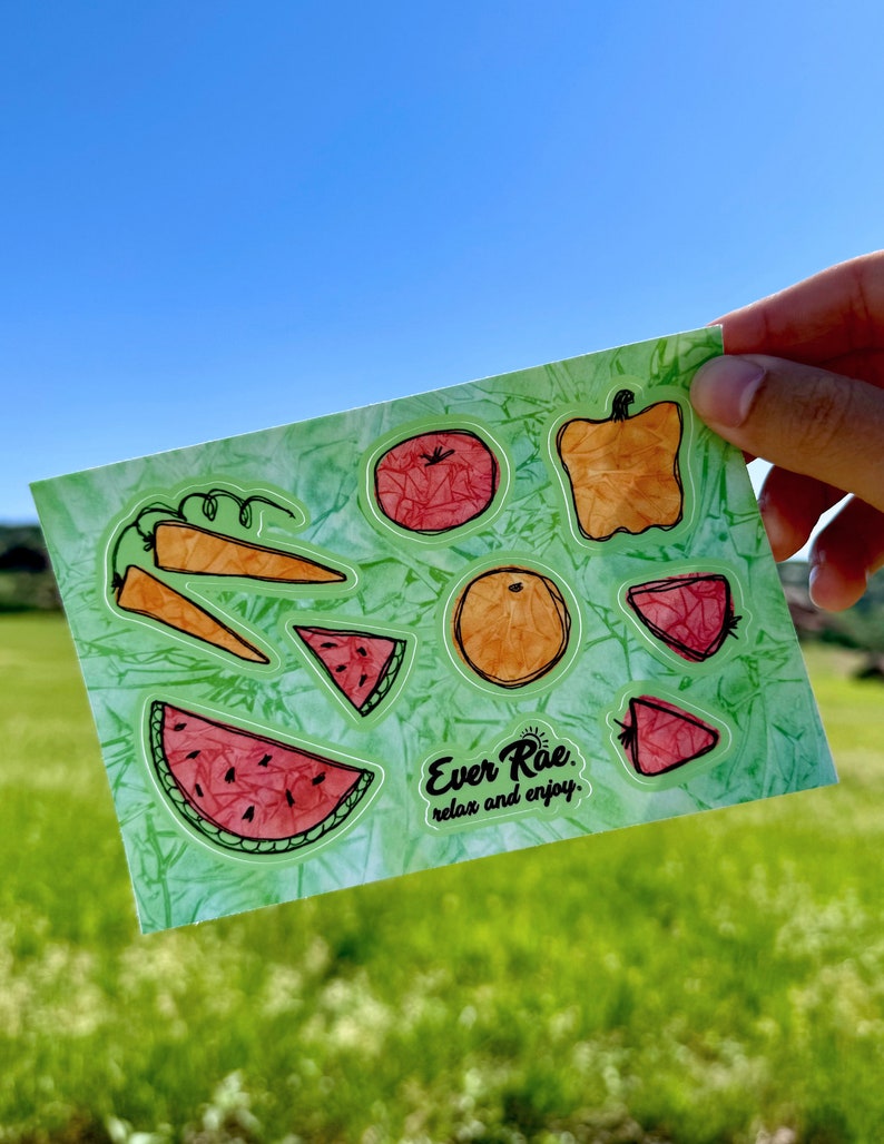 Fruits and Veggies Sticker Sheet, Artistic Food Stickers, Fresh Produce ...
