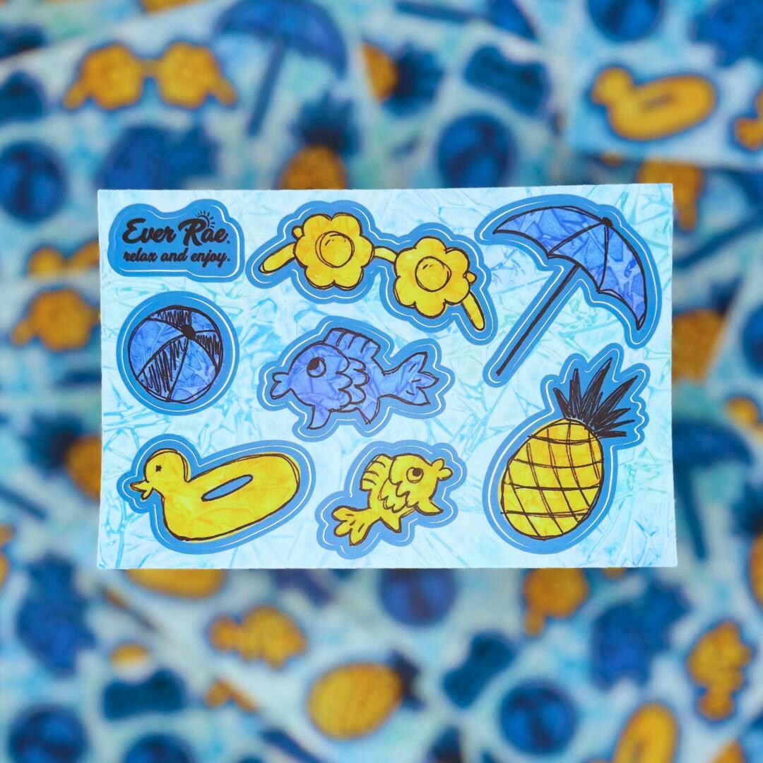 Fun Beach Sticker Sheet, Pool Day Stickers, Beach Day Stickers, Cute ...