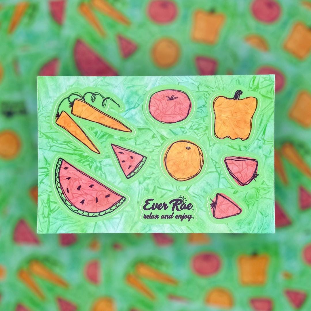 Fruits and Veggies Sticker Sheet, Artistic Food Stickers, Fresh Produce ...