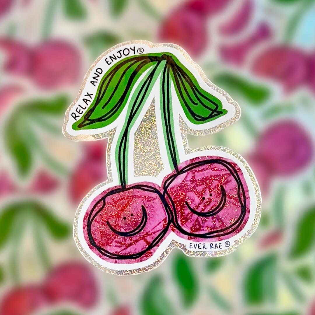 Shimmery Cherries Sticker, Smiley Face Cherry Sticker, Cute Fruit ...