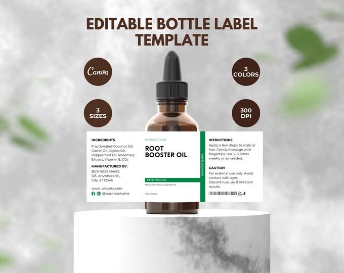 Essential Oil Bottle Label Template, DIY Label Design for Dropper ...