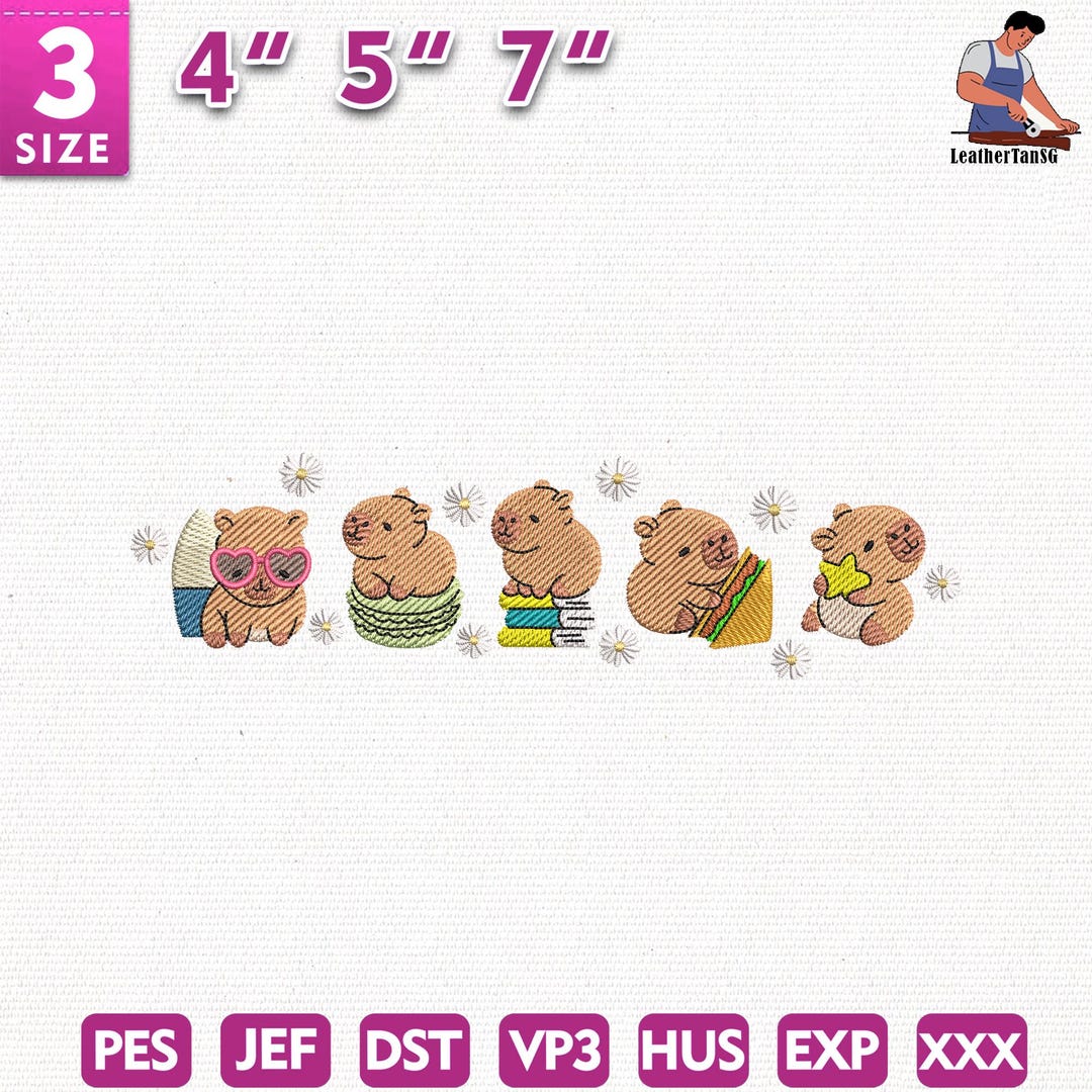 Cute Capybara Embroidery Design, Funny Capybarra Embroidery File ...