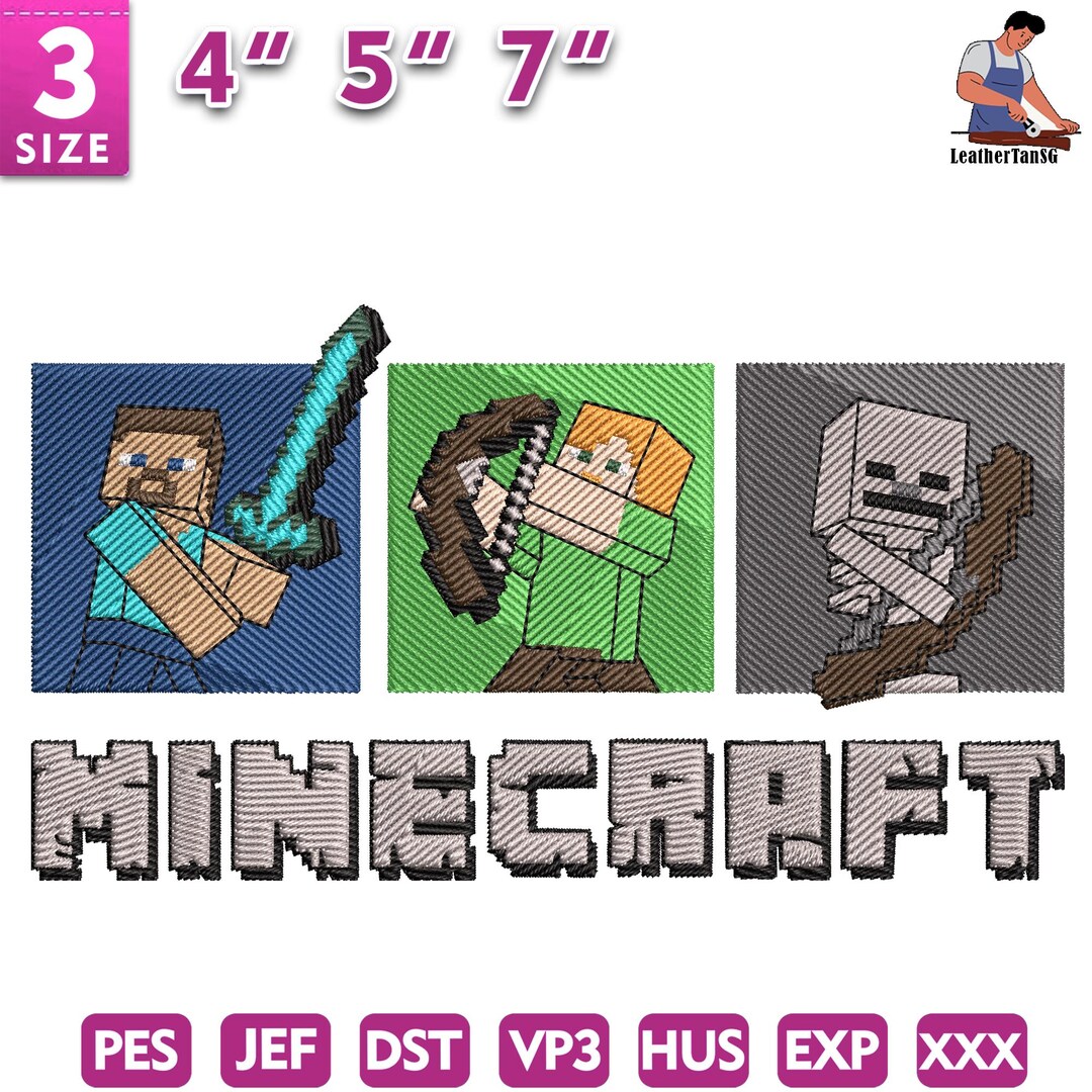 Pixel Gamer Embroidery Design, Game Inspired Embroidery Design, Movie ...