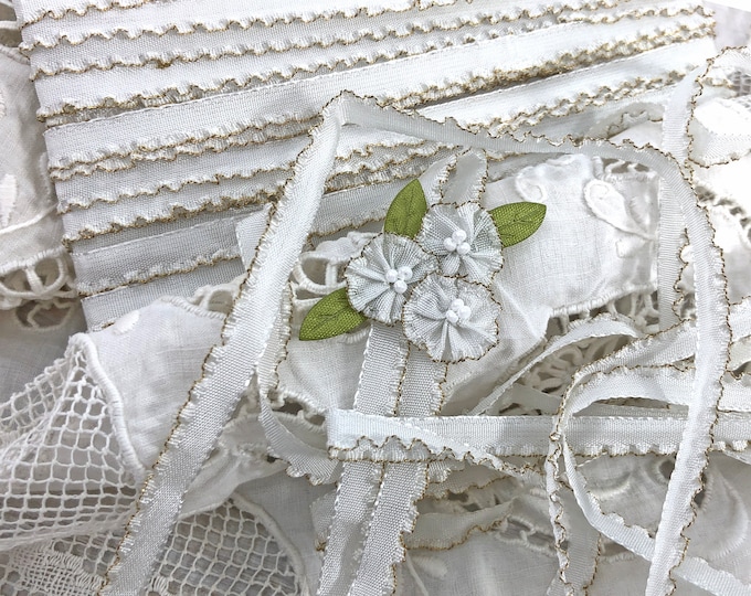 Vintage French Ivory White Tinsel Ribbon Trim, Silk Rayon, 1/2 Yd ...