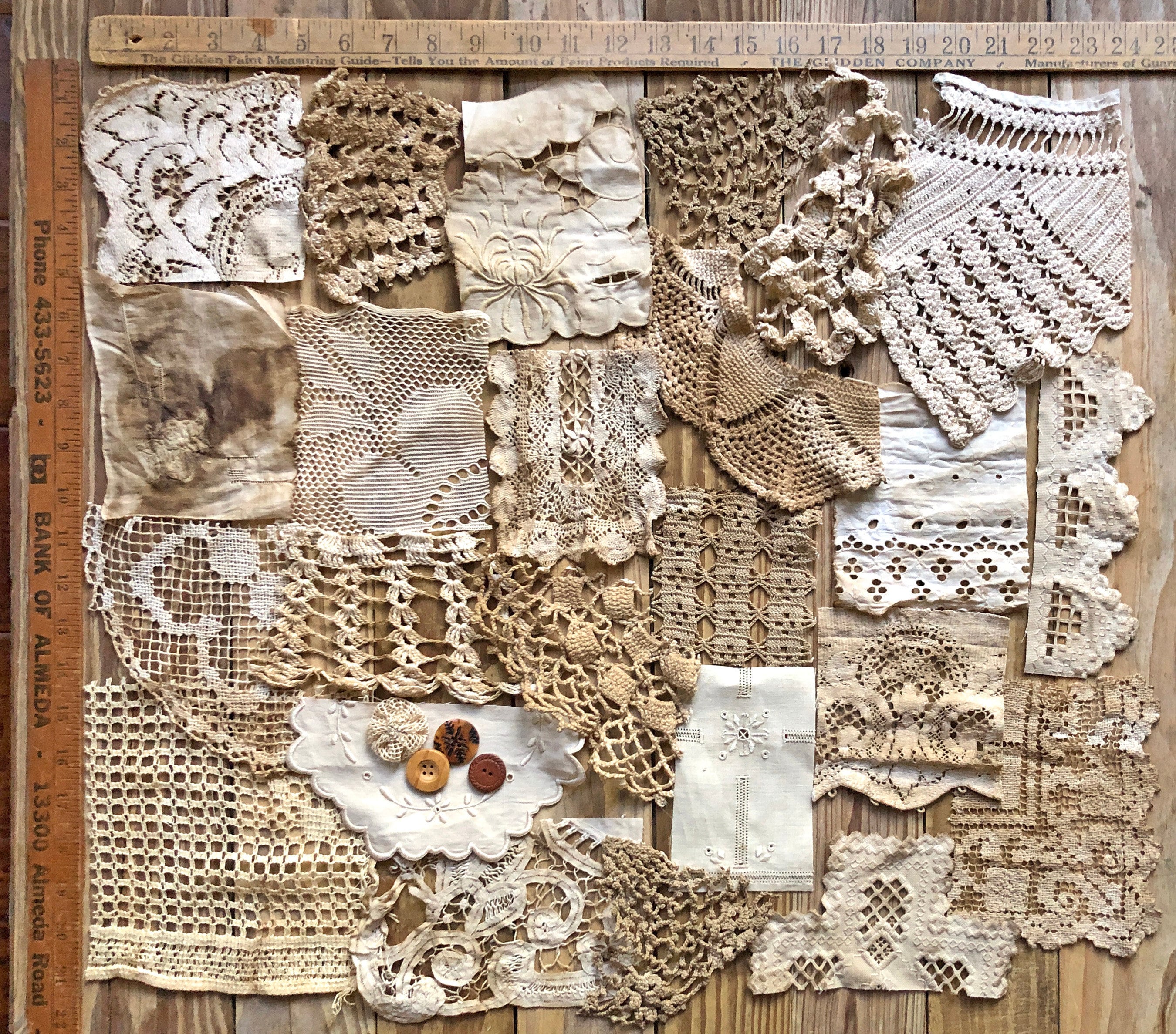 Primitive Vintage, Antique Fabric & Crochet Lace Bundle, Texture ...