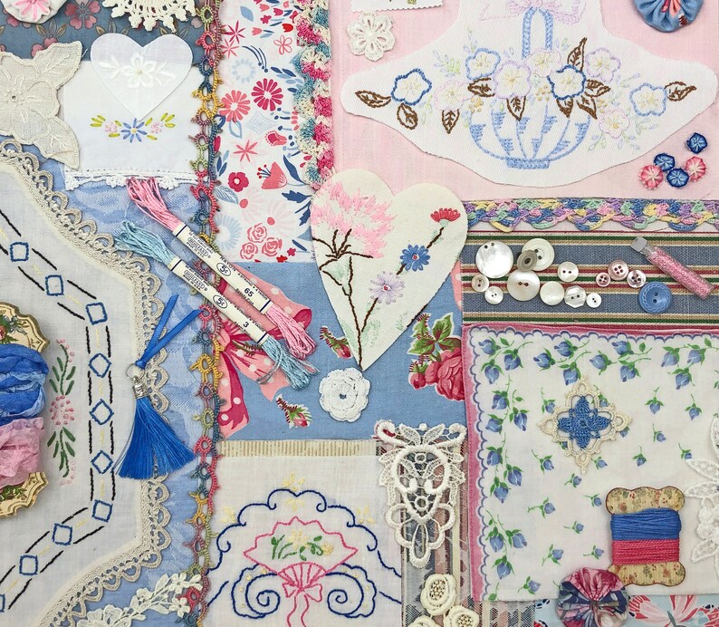 Vintage Large Pink Blue Inspiration Kit ... A Fabric & Lace - Etsy
