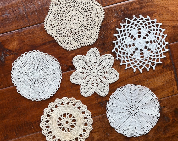 Antique & Vintage Crochet Doily Lot, Bundle of 6...mixed, Handmade ...
