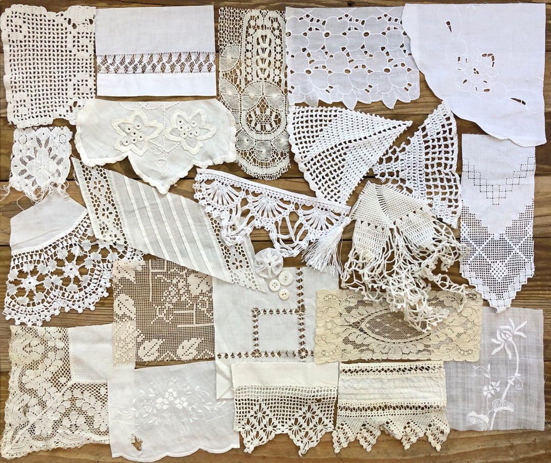 22+ Pieces Antique & Vintage Natural Textile, Lace Fragment Bundle ...