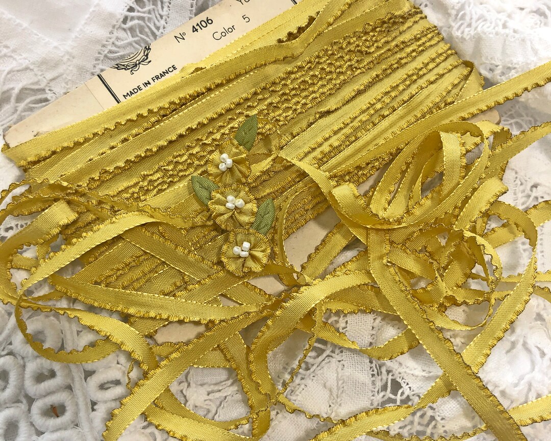 RARE Vintage French Silk Rayon Tinsel Ribbon Trim, 7mm X 1/2 YD, Gold ...