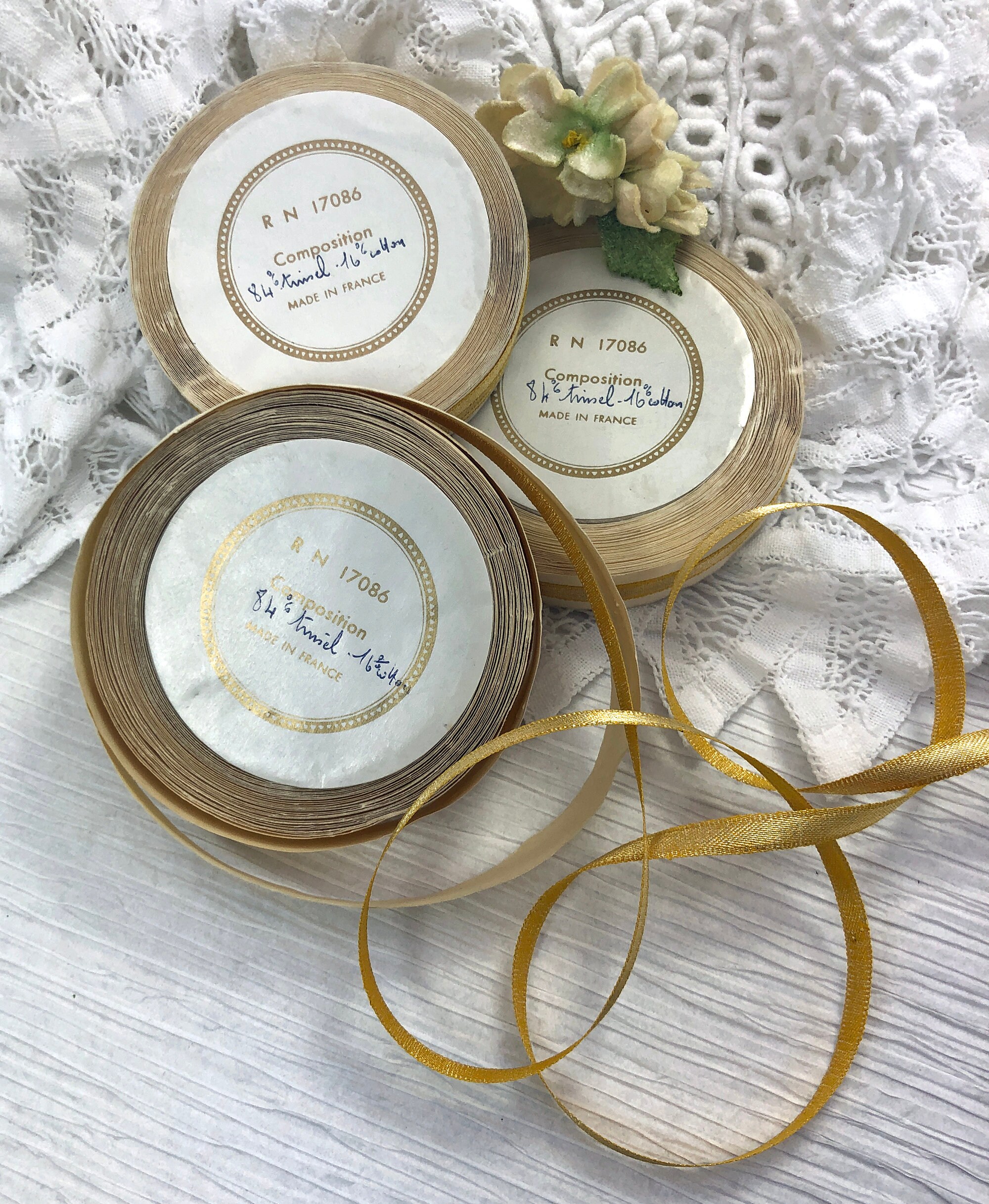 Vintage French Gold Tinsel & Cotton Ribbon Trim...1/4 Wide, Narrow ...