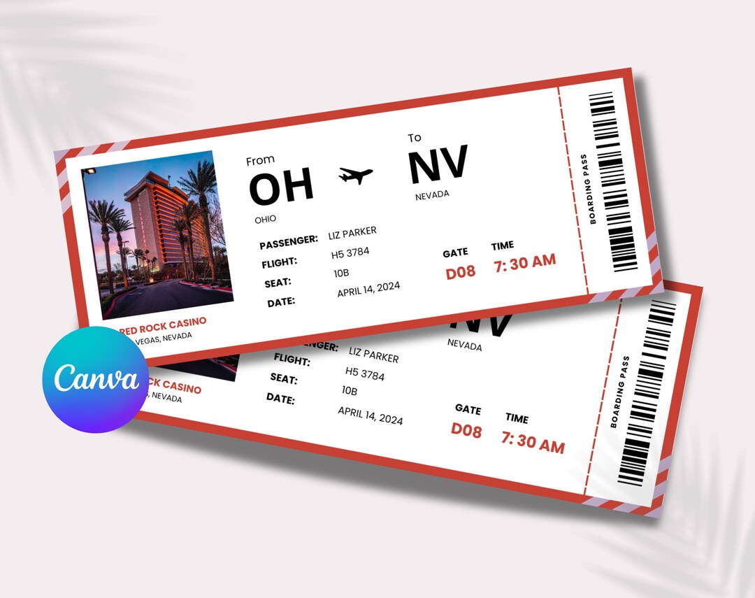 Red Boarding Pass Template Editable Passport Invitation Printable ...