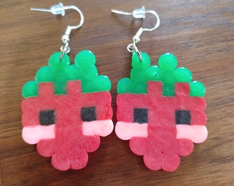Strawberry Fruit Cat Meme Earrings Mini Perler / Fuse Bead - Etsy