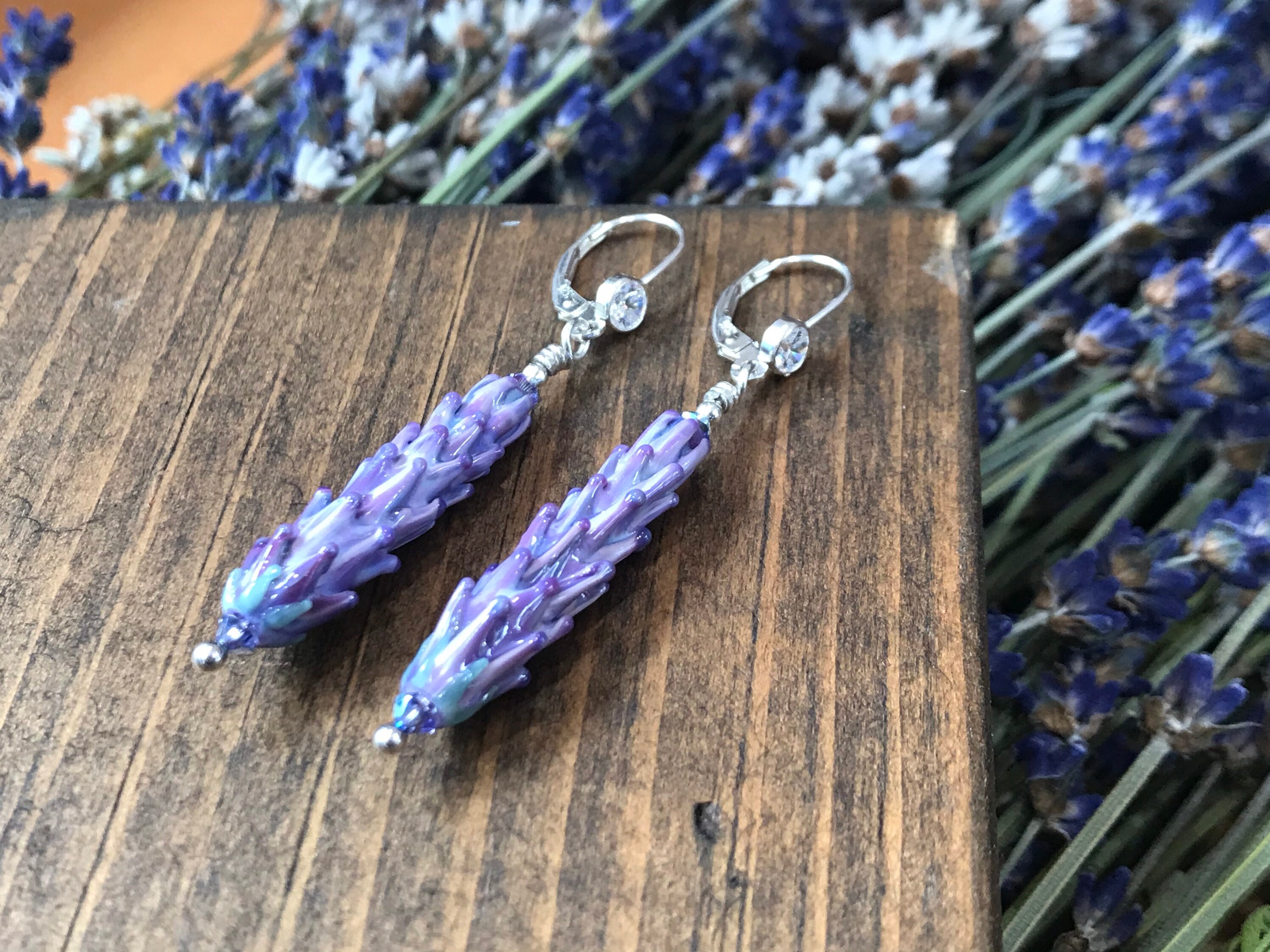 Lavender Dangle Earrings Glass With Cubic Zirconia Ear Wires - Etsy