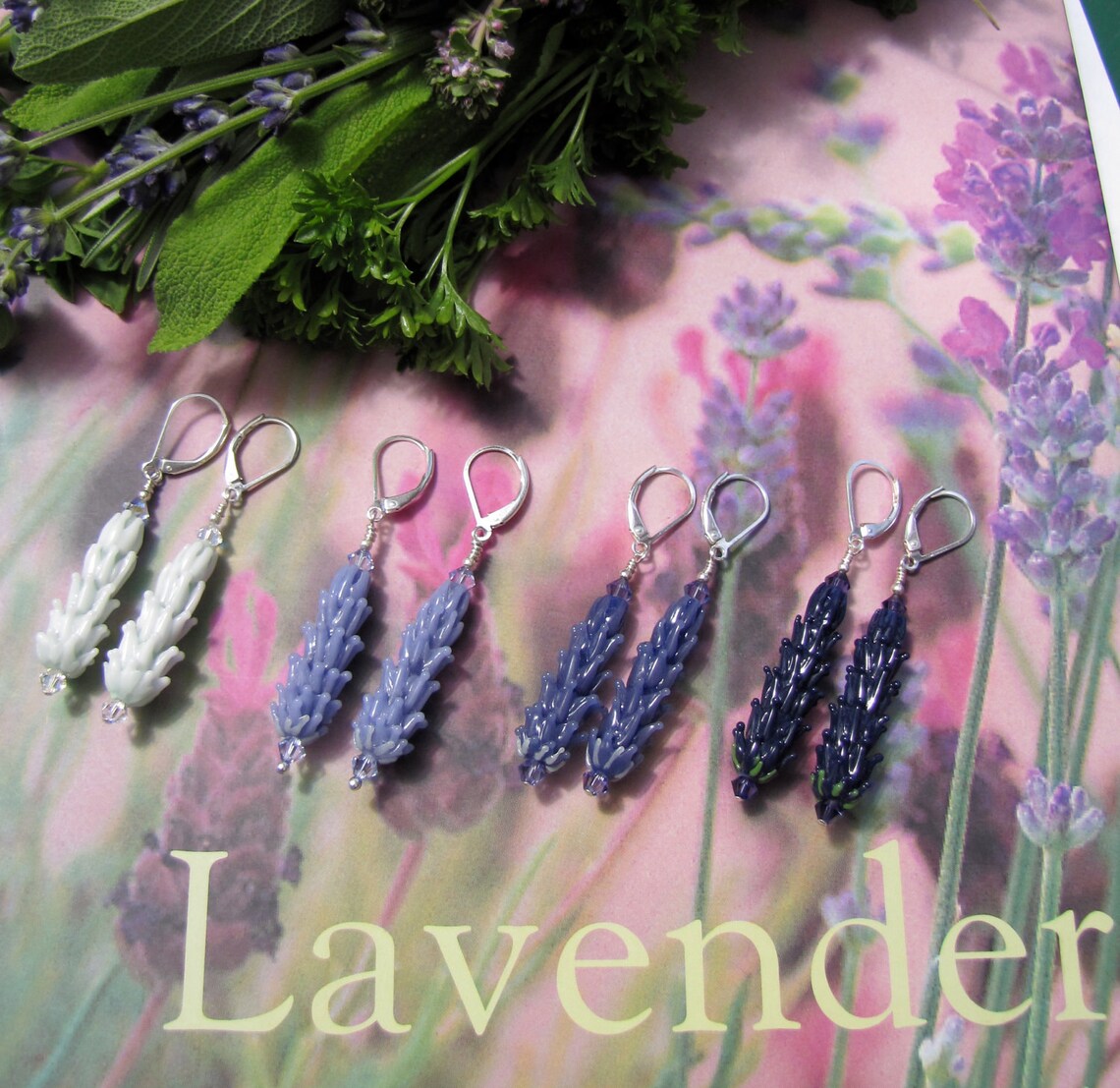 Lavender Dangle Earrings Glass With Cubic Zirconia Ear Wires - Etsy