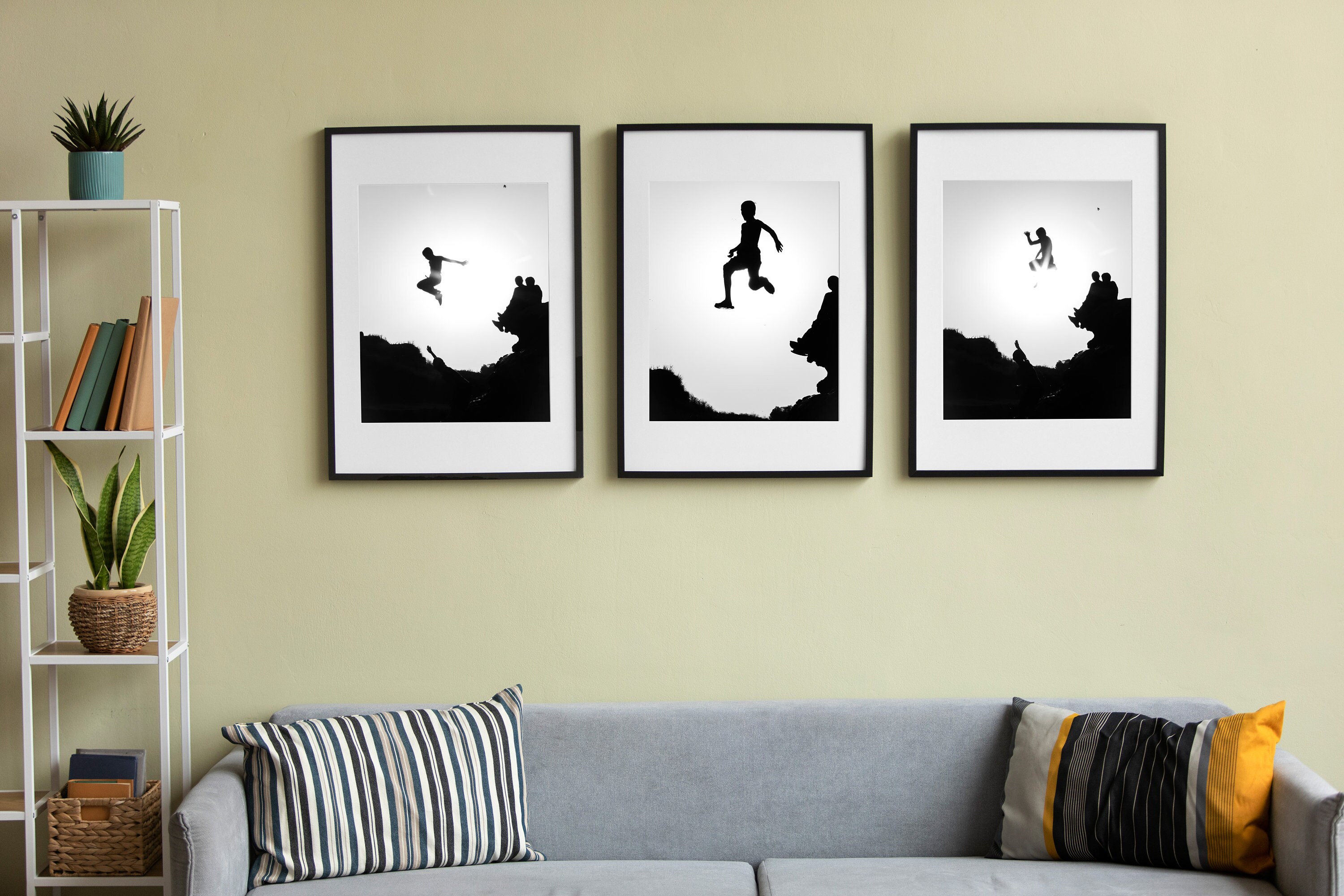Set of 3 Black & White Low Key Photographs Frames of Boys Jumping of a ...