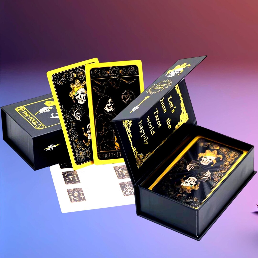 Mysterious Skull Gold Foil Tarot Cards, Waterproof PVC Oracle Deck ...
