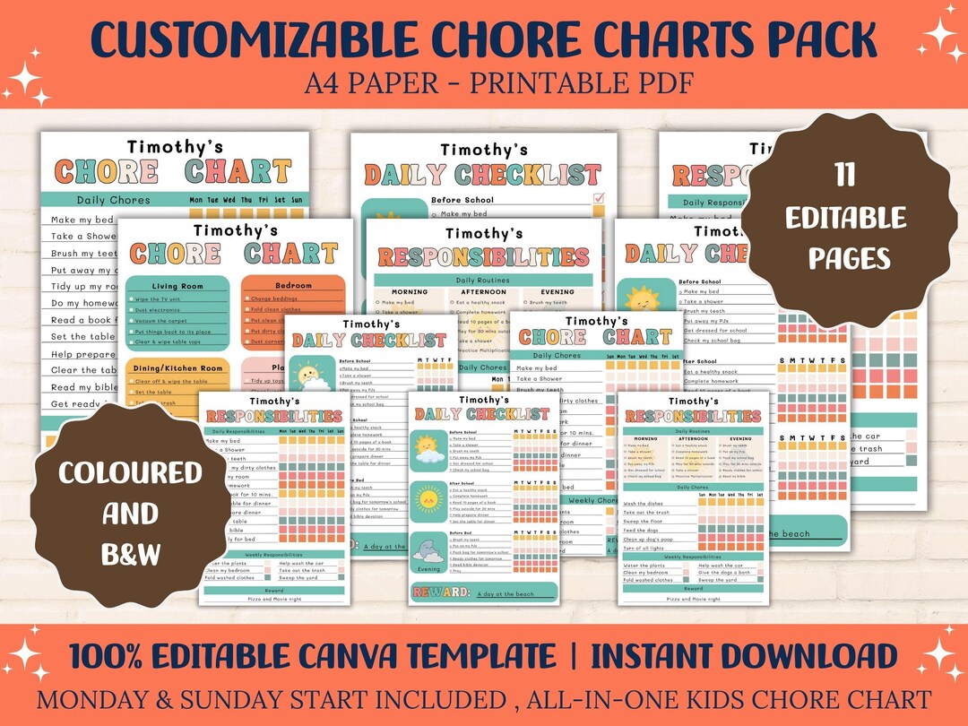 Ultimate Kids Chore Pack Chore Bundle Editable Chore Chart - Etsy