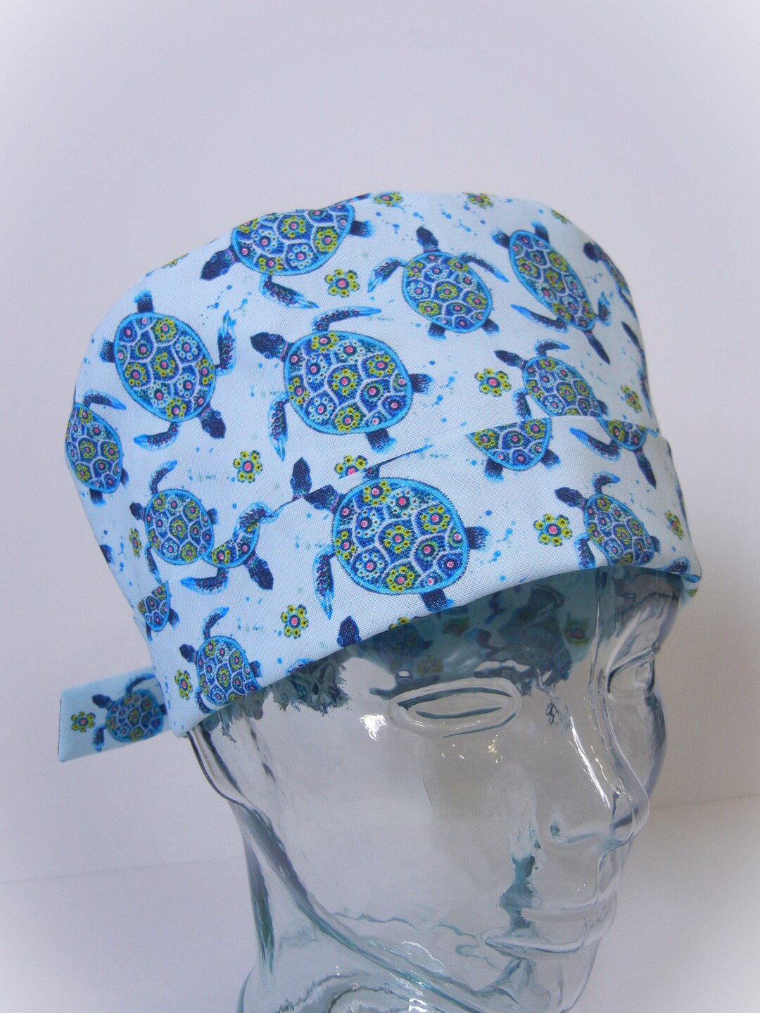 Tie Back FOLDING BAND Medical Surgical Scrub Hat With Light Blue Sea ...
