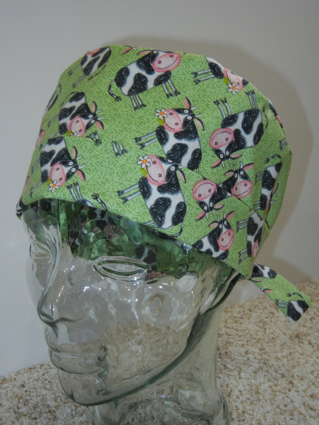 Tie Back FOLDING BAND Medical Surgical Scrub Hat With Cows Green - Etsy