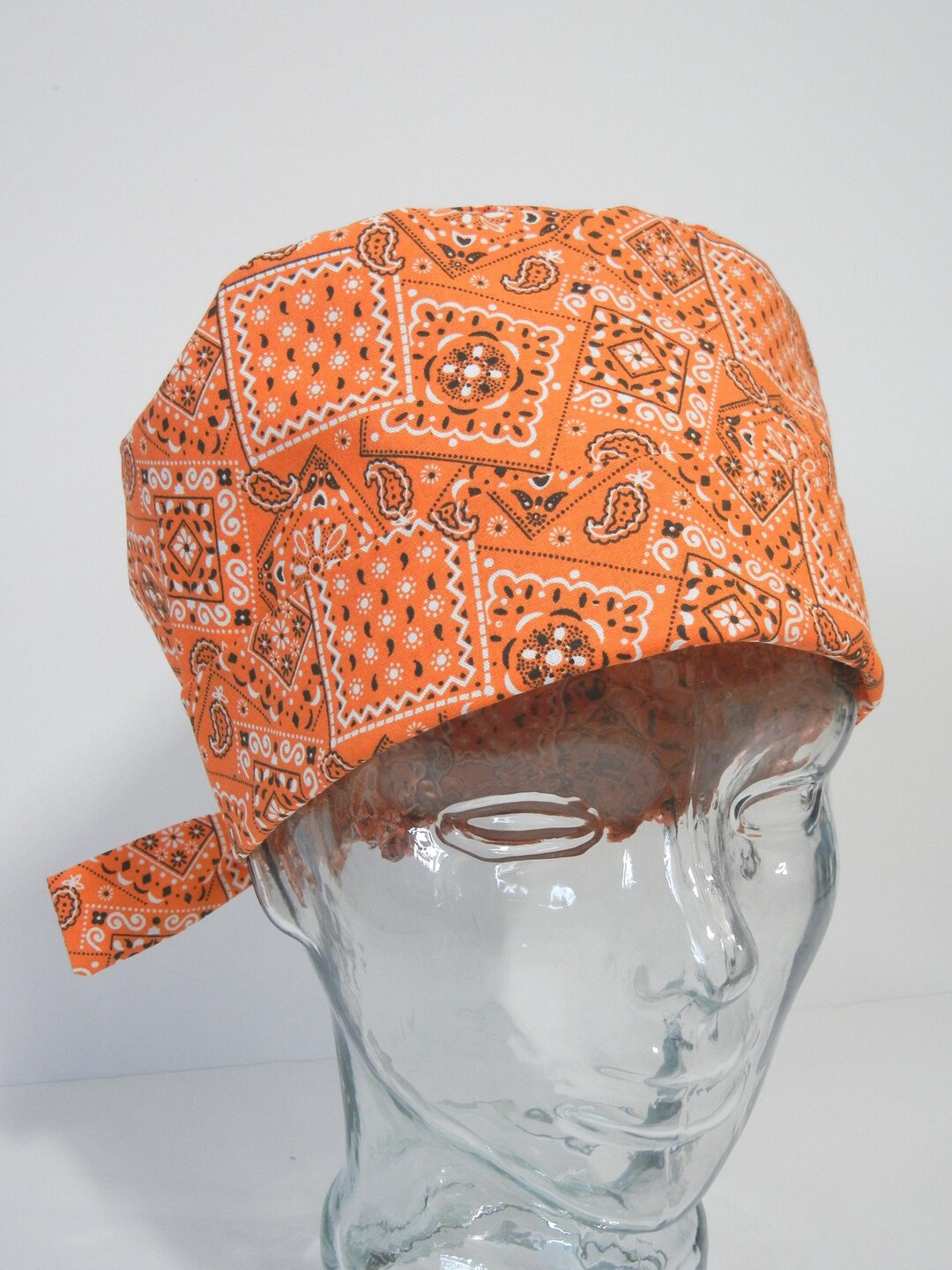Tie Back FOLDING BAND Medical Surgical Scrub Hat With Orange Paisley ...