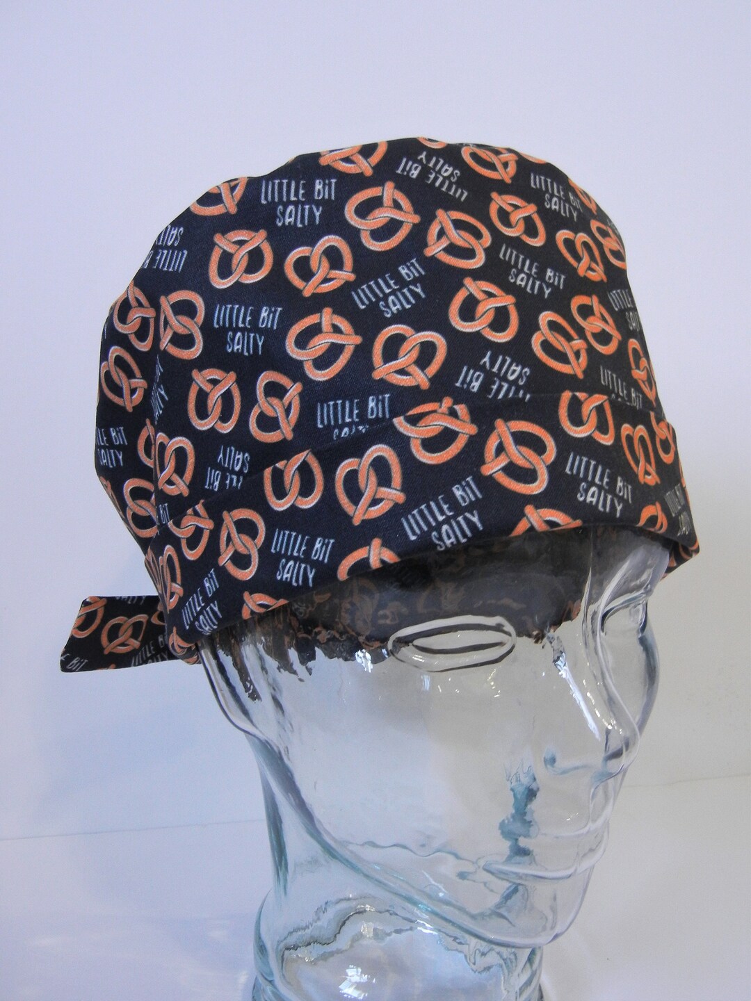 Tie Back FOLDING BAND Medical Surgical Scrub Hat With Funny Pretzels ...