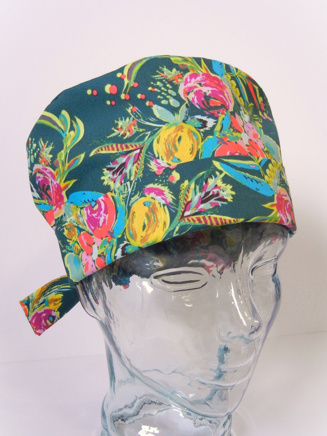 Tie Back FOLDING BAND Surgical Scrub Hat With Forest Green Golden ...