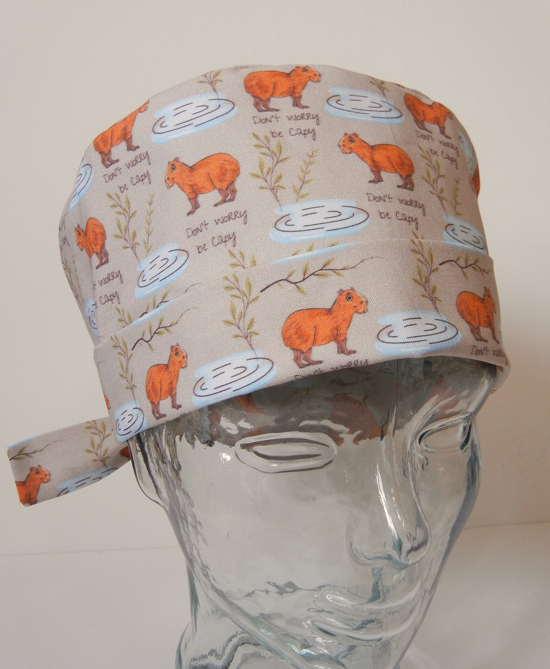 Tie Back FOLDING BAND Medical Surgical Scrub Hat Capybara Don't Worry ...