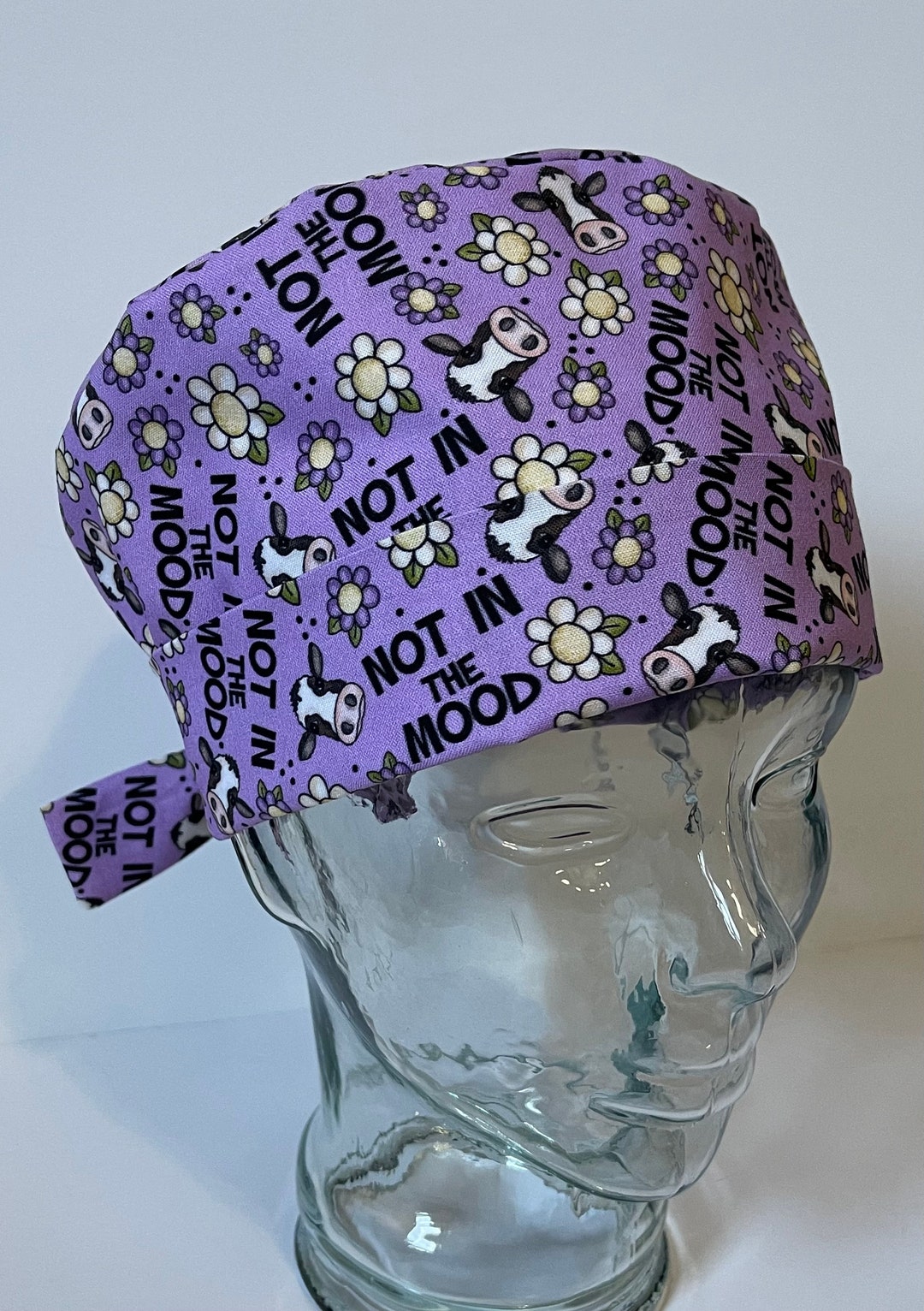 Tie Back FOLDING BAND Medical Surgical Scrub Hat With Funny Cows Not in ...