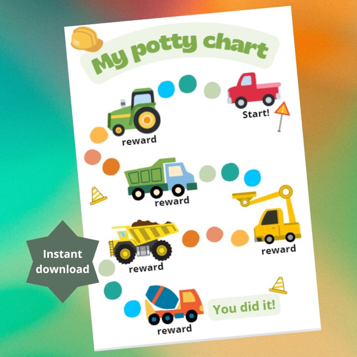 Printable Potty Reward Chart, Construction Potty Chart, Construction ...