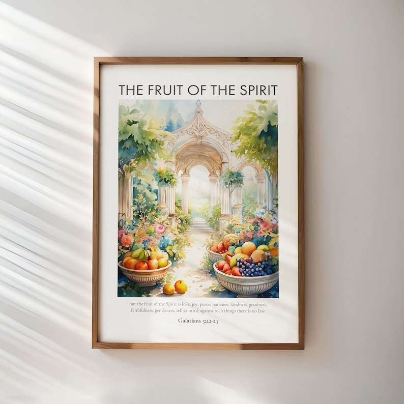 Arte de parede imprimível sobre o fruto do Espírito, Gálatas 5:22-23, versículo bíblico ...
