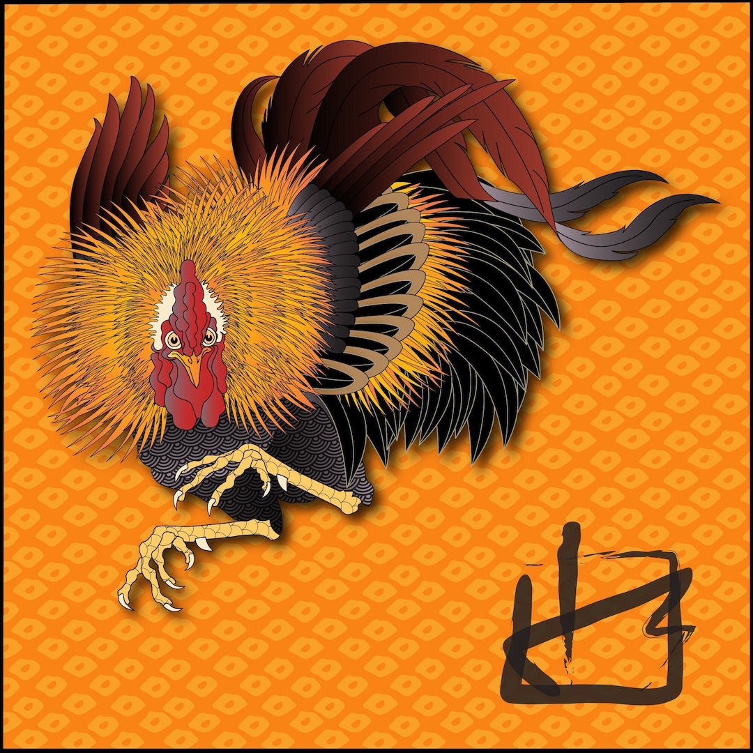 ROOSTER, Art Print, Original Artist, Cat Tales, Japanese Ukiyo-e Style ...