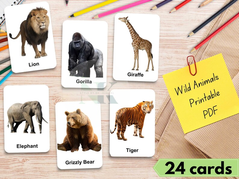 Wild Animals Flash Cards Educational Printable for Kids Learn Farm ...