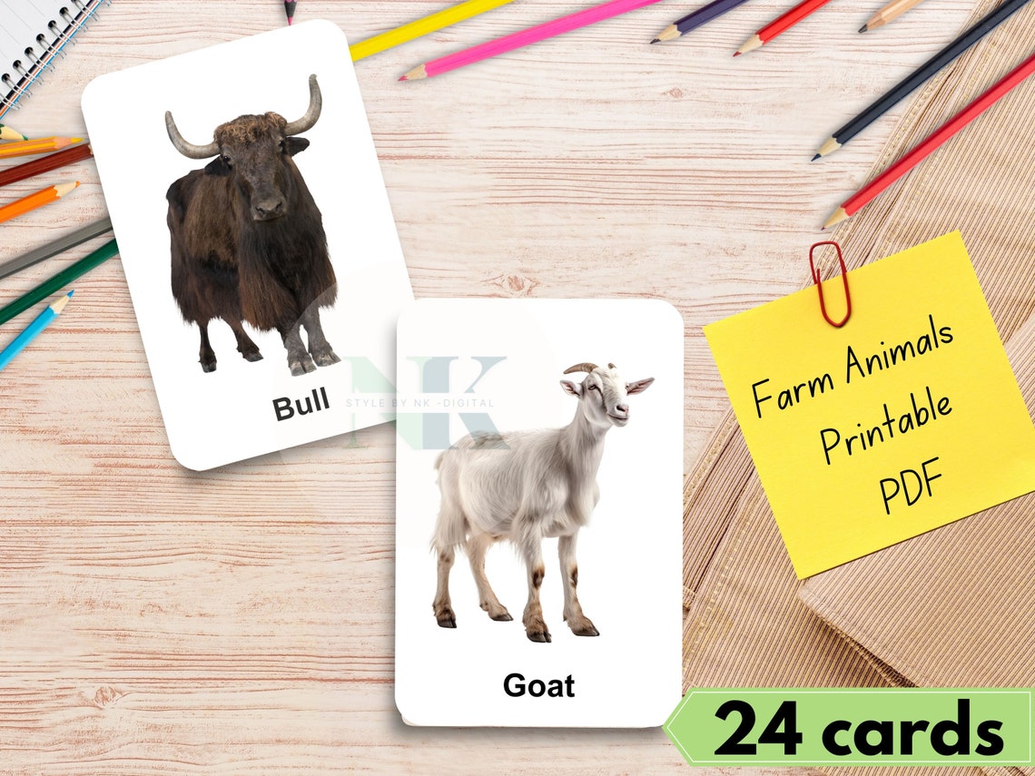 Farm Animal Flash Cards Educational Printable for Kids Learn Farm ...
