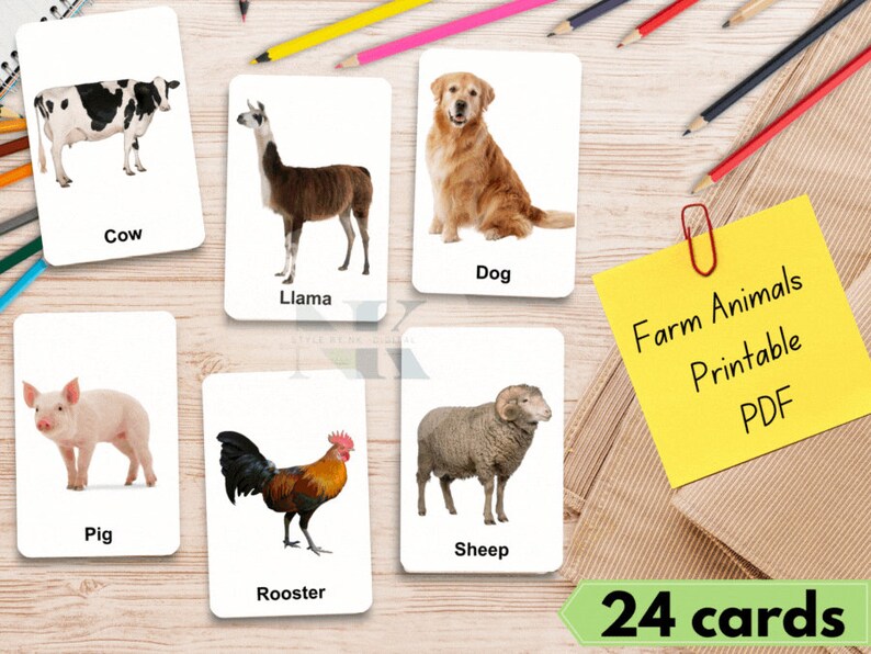 Farm Animal Flash Cards Educational Printable for Kids Learn Farm ...