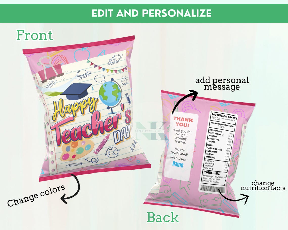 Teacher Appreciation Chip Bag Template, 10 Customizable Chip Bag DIY ...