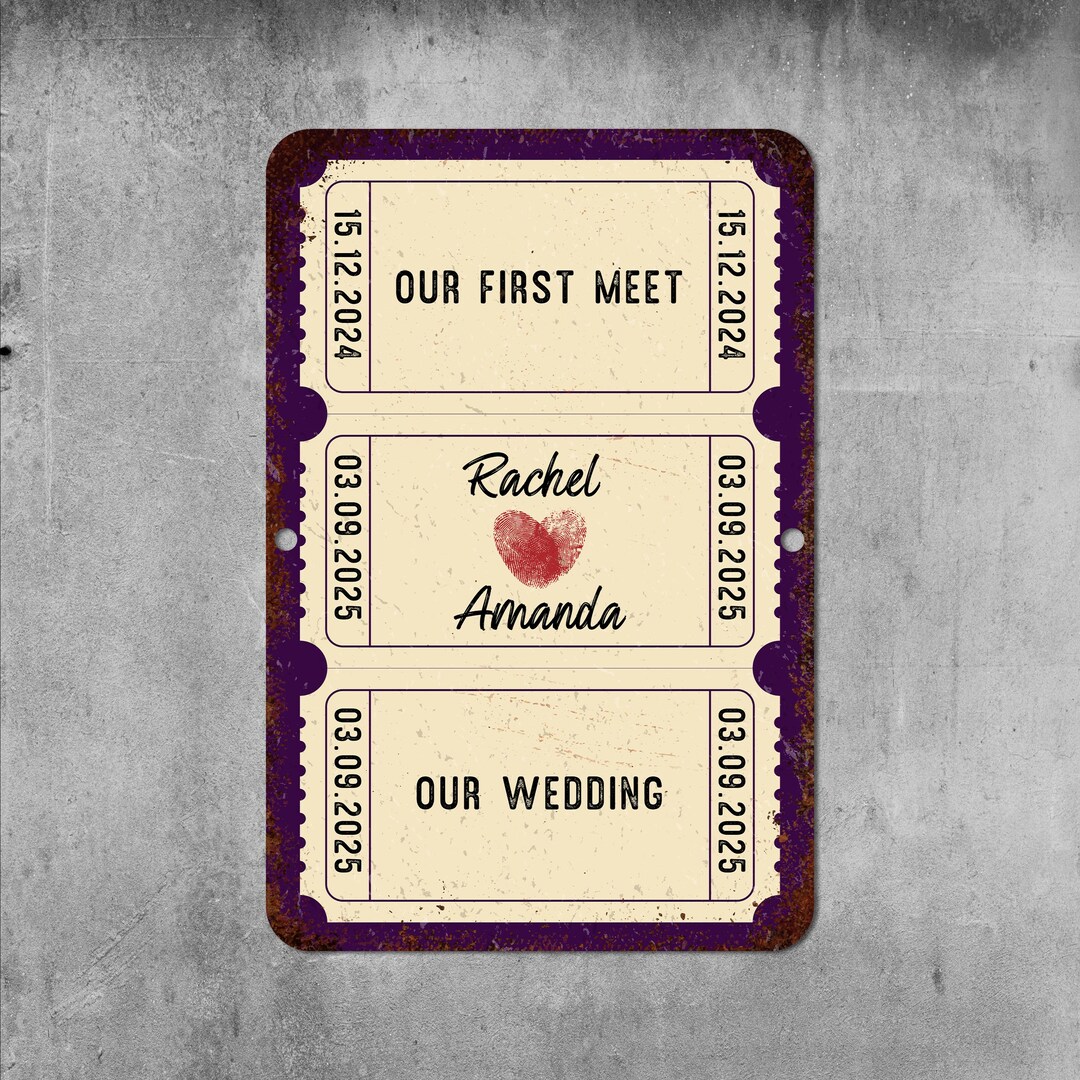 Custom Couple Memory Ticket Metal Sign, Personalized Love Story Wall ...