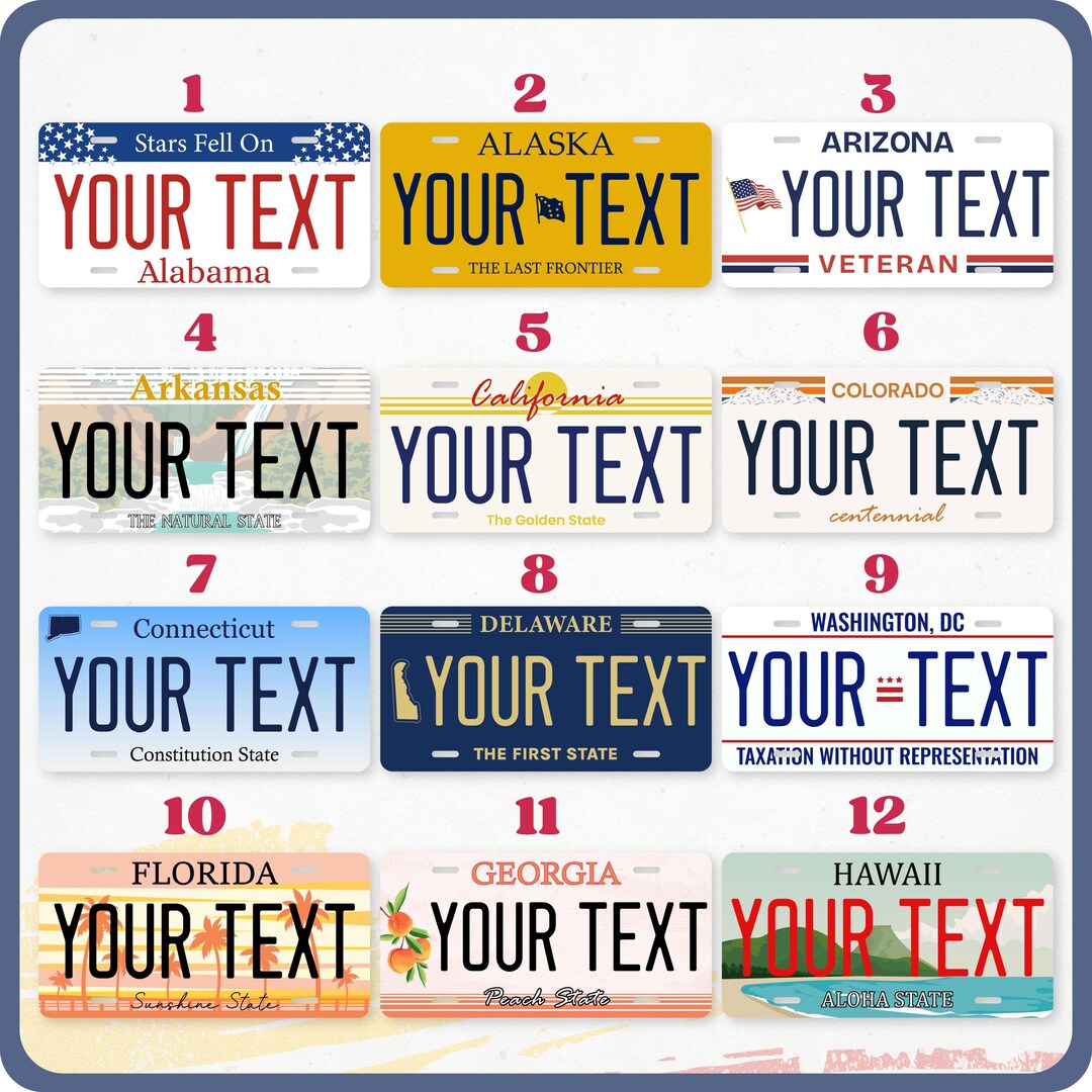License Custom Plate Choose From 50 U.S. States, 12x6 - 6x3 Vanity ...