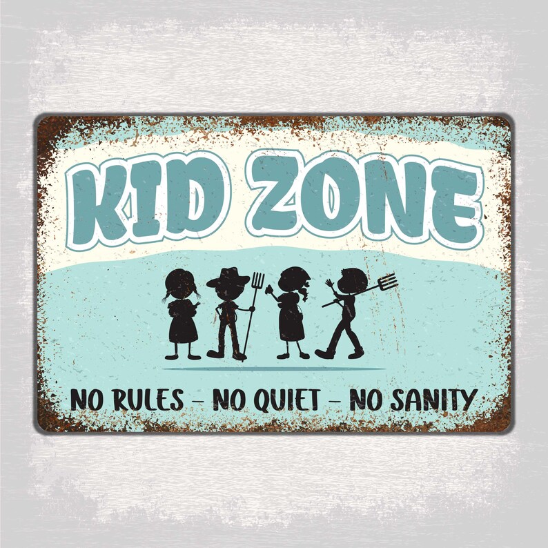Kids Zone Metal Sign, No Rules No Sanity Plaque for Bedroom, Game Room ...