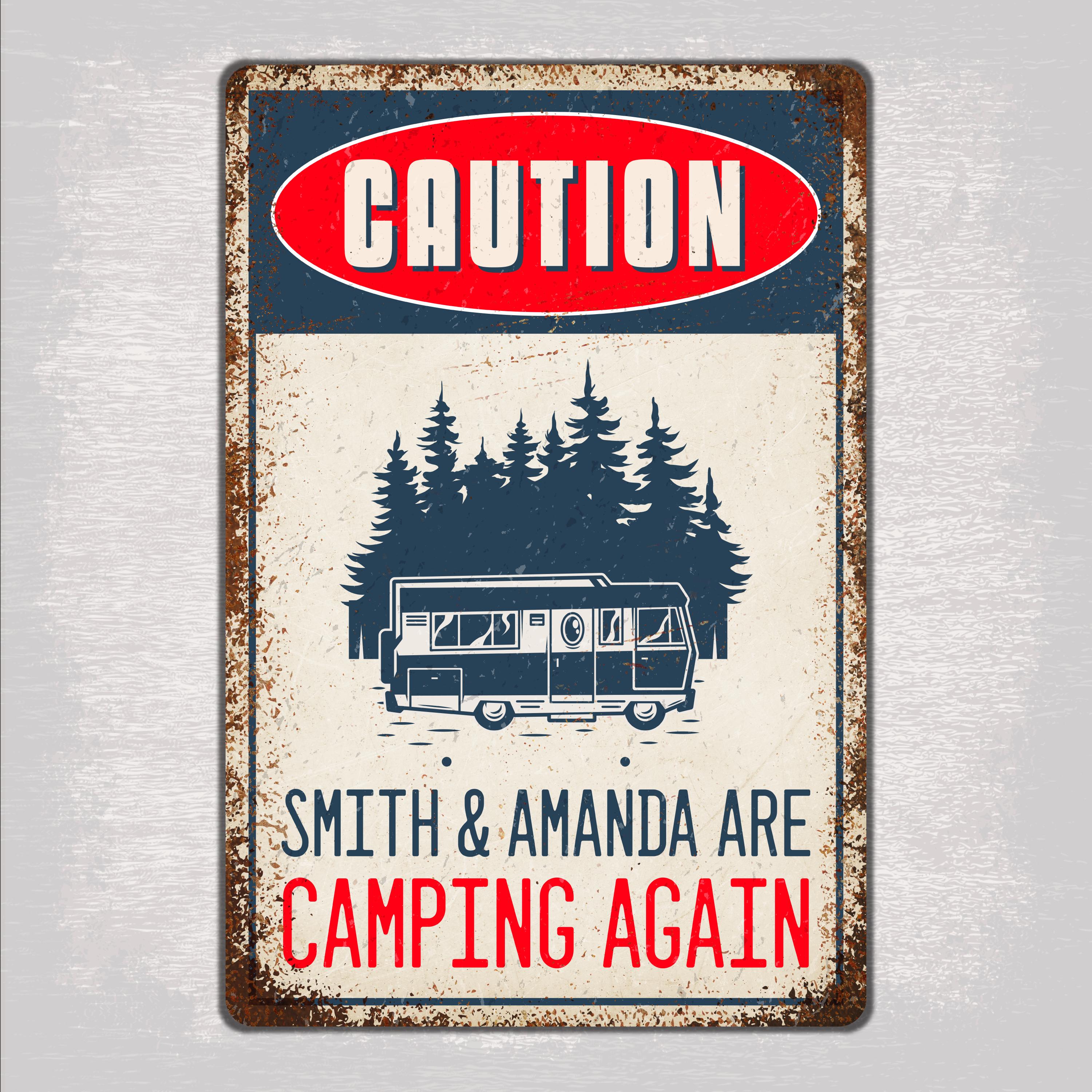 Personalized Funny Caution Camping Motorhome Sign, Custom Name Camping ...