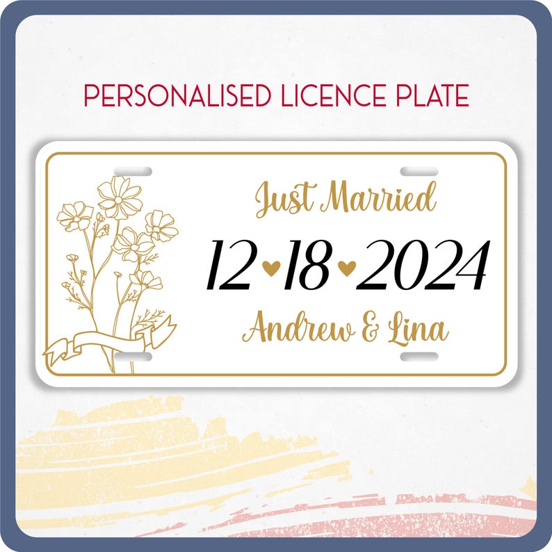 Custom Wedding License Plate, Just Married Car Tag, Personalized ...