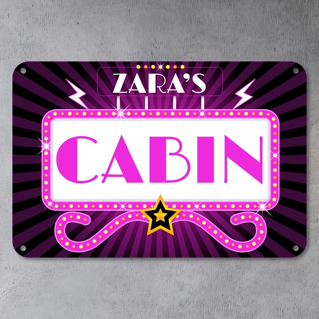 Custom Name Glam Cabin Sign: Retro Broadway Style Decor Pink Aluminum ...