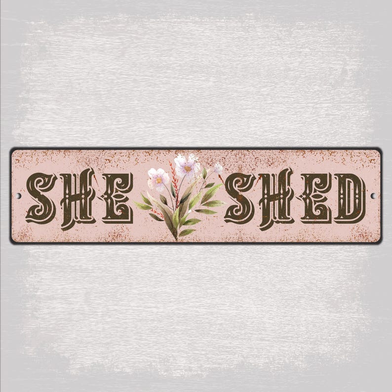 Custom Metal She Shed Sign, Custom Retro Floral Sign, Name Sign Gift ...