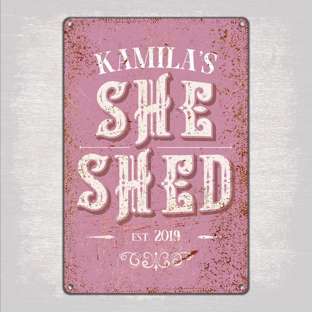 Custom She Shed Aluminum Sign, Personalized Retro Pink Floral Metal ...