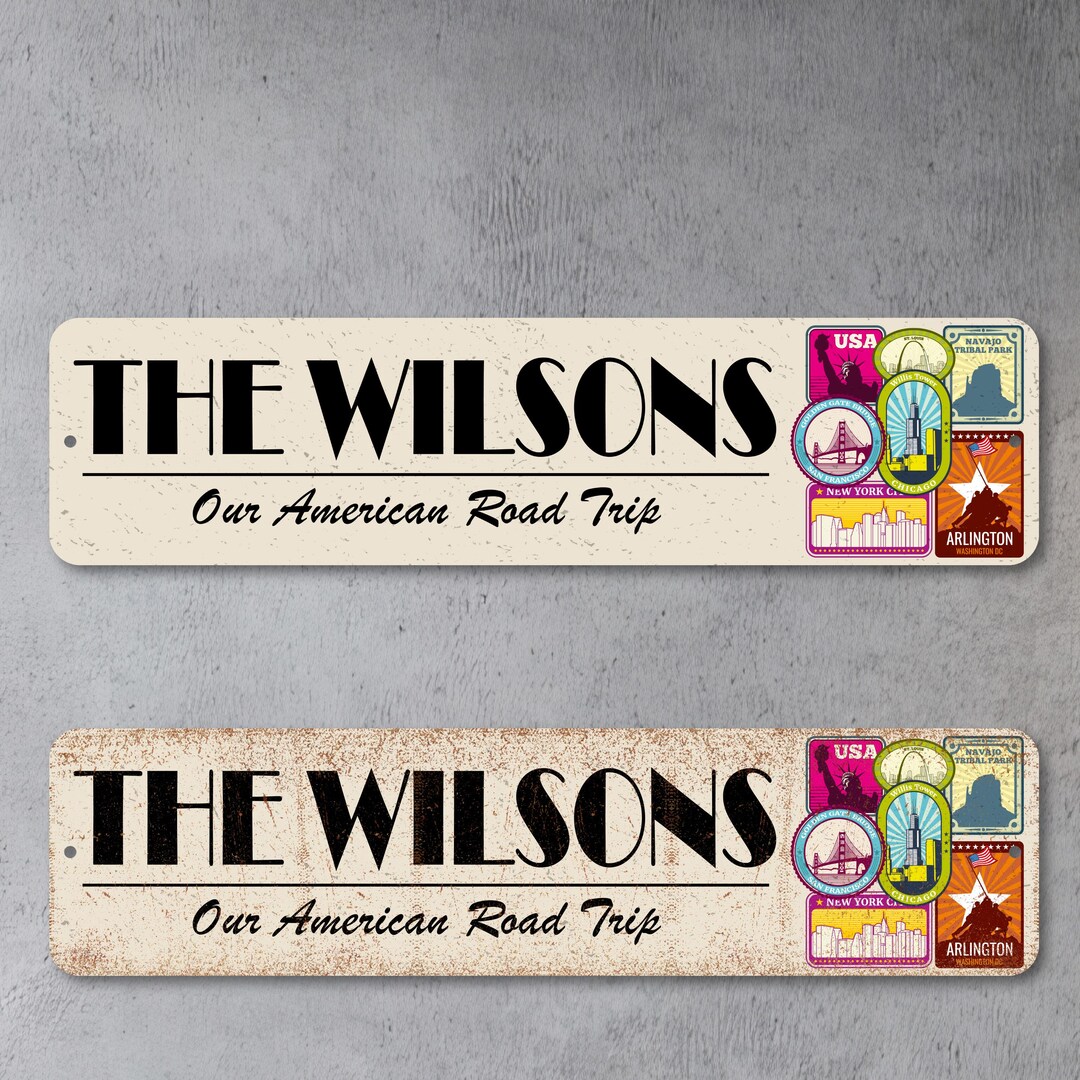 Personalized Family Vacation Sign: Rustic Custom Aluminum Road Trip ...